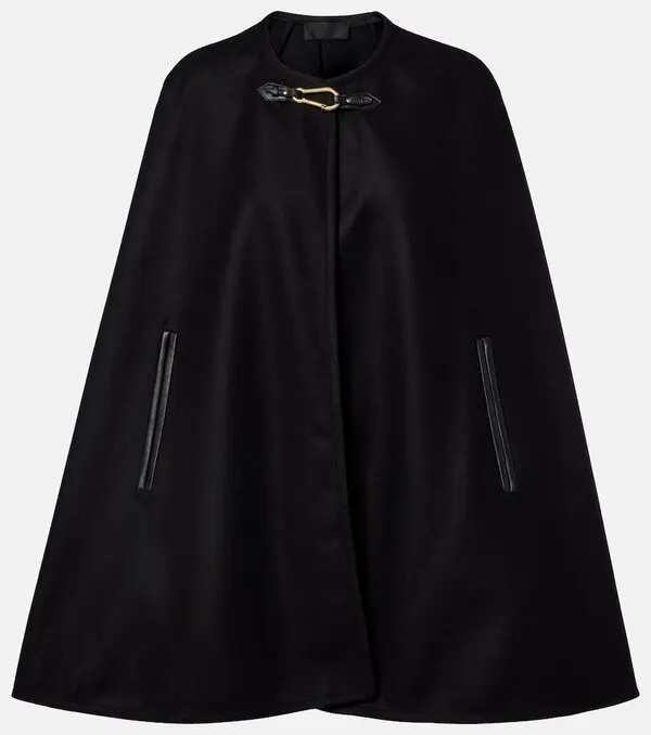 NILI LOTAN Arianna Leather-trimmed Wool-blend Cape