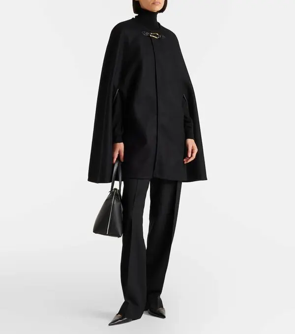 NILI LOTAN Arianna Leather-trimmed Wool-blend Cape