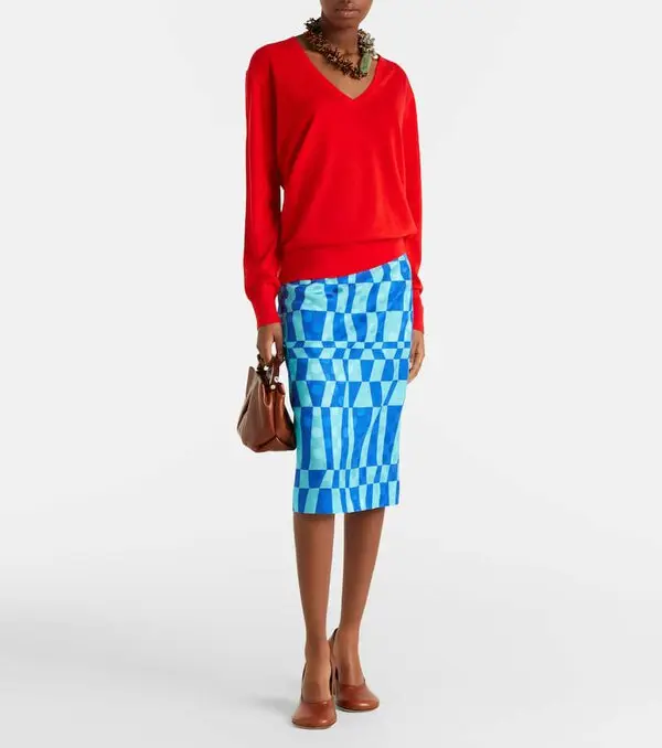 Dries Van Noten Printed Pencil Skirt - Blue