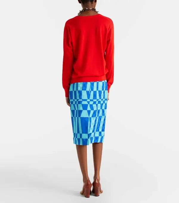 Dries Van Noten Printed Pencil Skirt - Blue