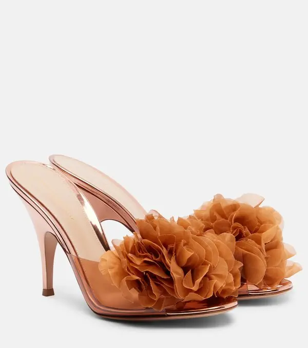GIANVITO ROSSI Floral-appliqué Pvc Mules - Brown