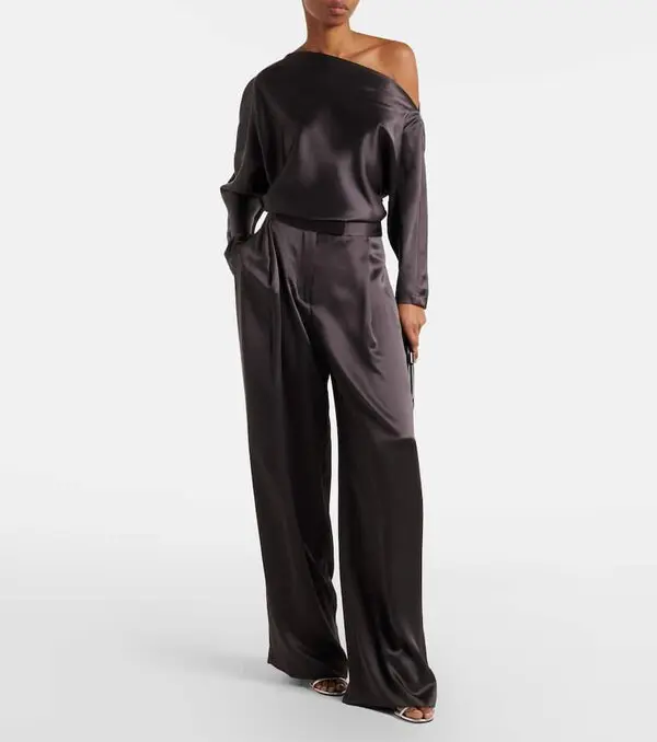 THE SEI One-shoulder Silk Satin Top