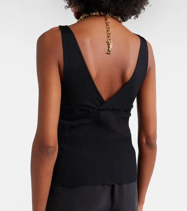 Saint Laurent Scalloped Silk Satin Top - Black