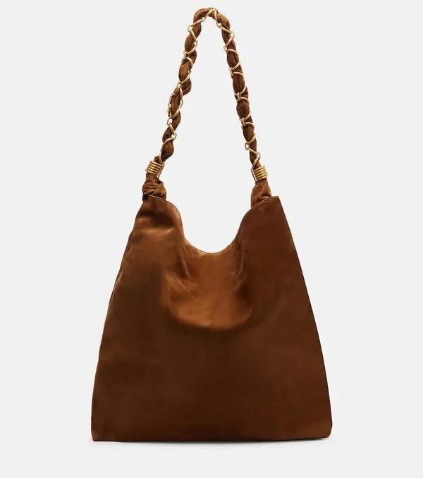 Saint Laurent Amalia Cassandre Suede Shoulder Bag - Brown