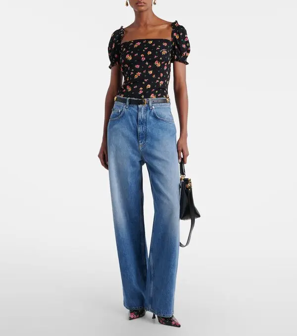 Dolce & Gabbana Floral Silk-blend Charmeuse Top