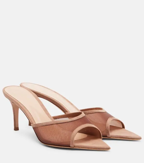 GIANVITO ROSSI Dorotea Suede-trimmed Mesh Mules - Brown