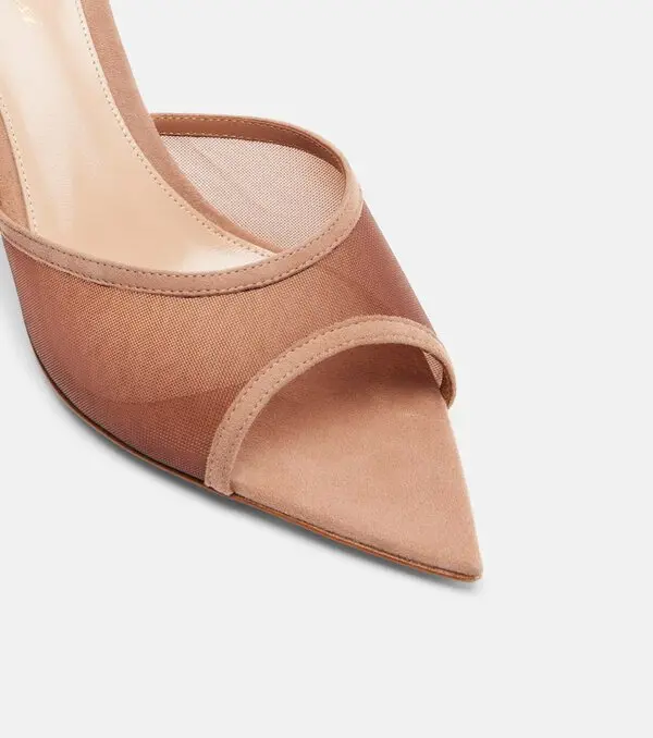 GIANVITO ROSSI Dorotea Suede-trimmed Mesh Mules