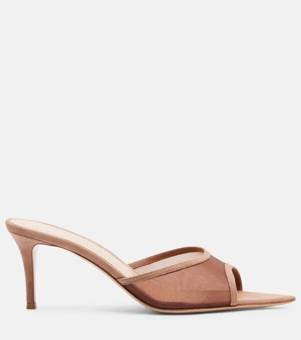 GIANVITO ROSSI Dorotea Suede-trimmed Mesh Mules