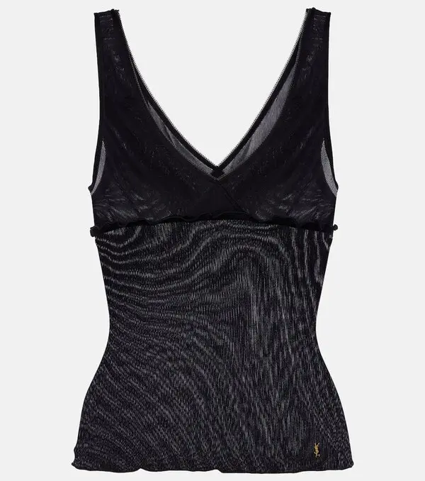 Saint Laurent Scalloped Silk Satin Top - Black