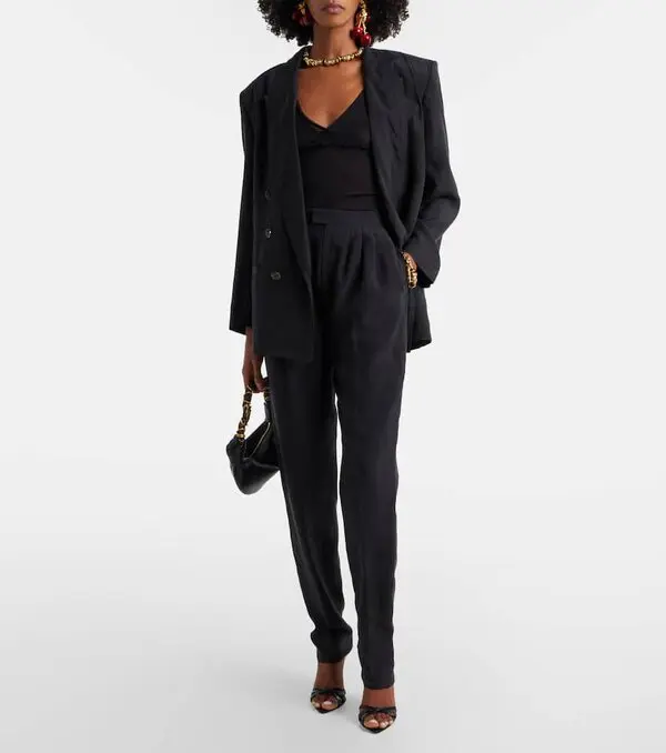 Saint Laurent Scalloped Silk Satin Top - Black