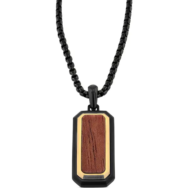 LARSON JEWELERS Bubinga Wood And Stainless Steel Pendant Necklace - Black/reddish-brown