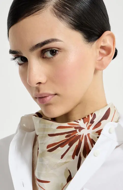 Brunello Cucinelli Bloom Print Pongee Foulard - Beige
