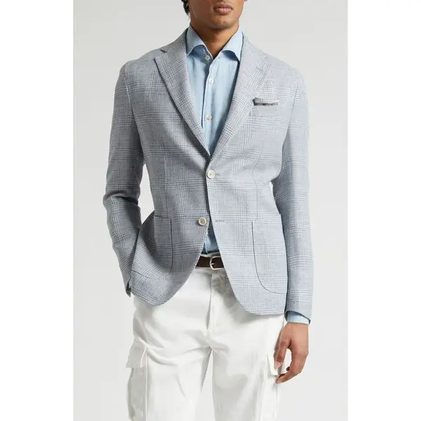 Eleventy Plaid Linen & Wool Sport Coat