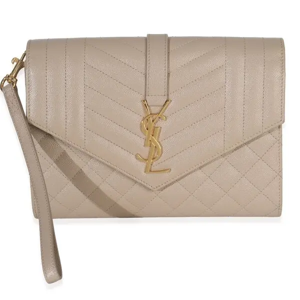 Saint Laurent Triquilt Monogram Clutch - Beige
