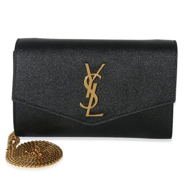 Saint Laurent Grain De Poudre Uptown Chain Wallet - Black