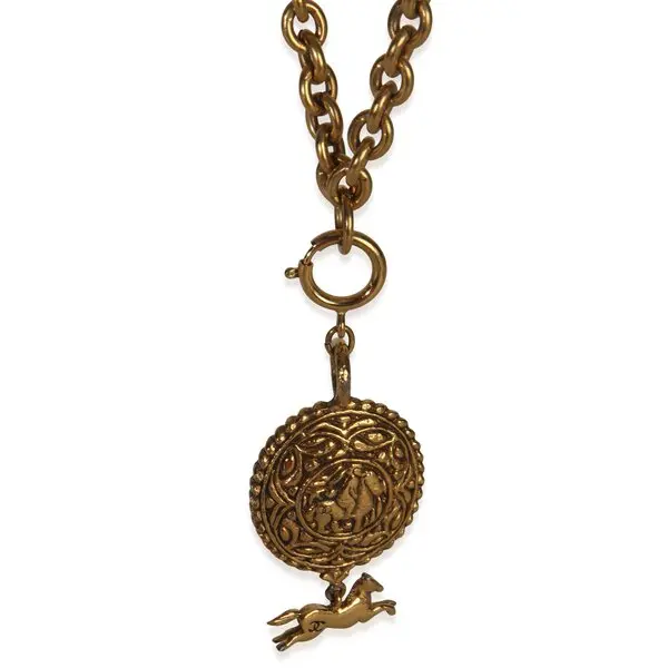 Chanel Vintage Gold-plated Horse Medallion Necklace - Gold_plated