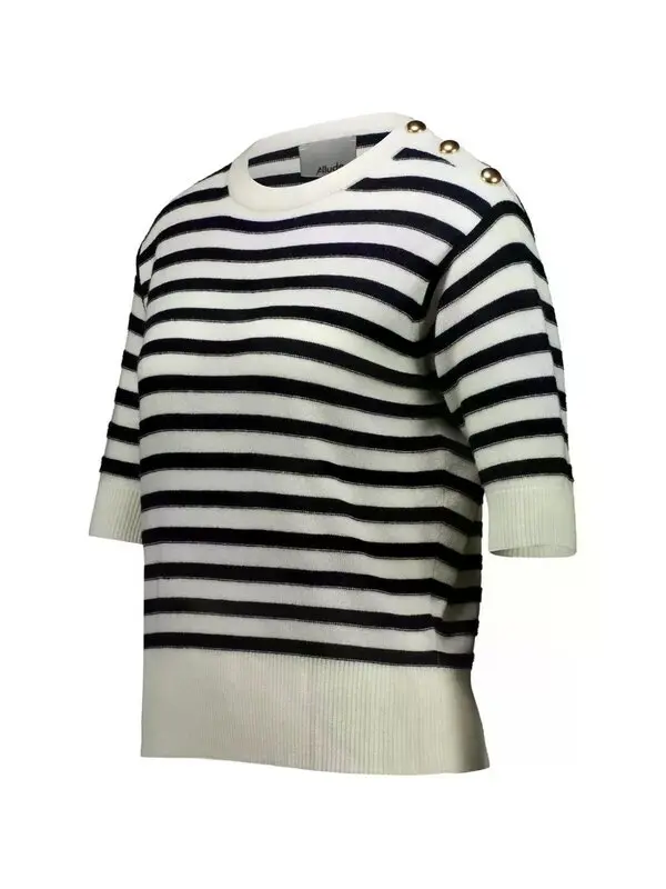 ALLUDE Striped Short-sleeve Sweater