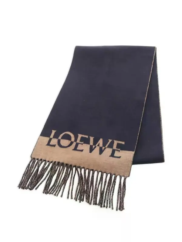 Loewe 2010s Logo Fringed Scarf - Blue