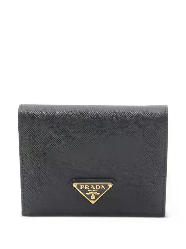 Prada Saffiano Triang Leather Bi-fold Wallet - Black