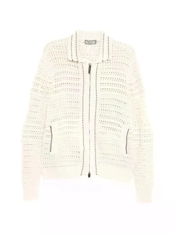 Canali Knitted Zip Cardigan - Neutrals