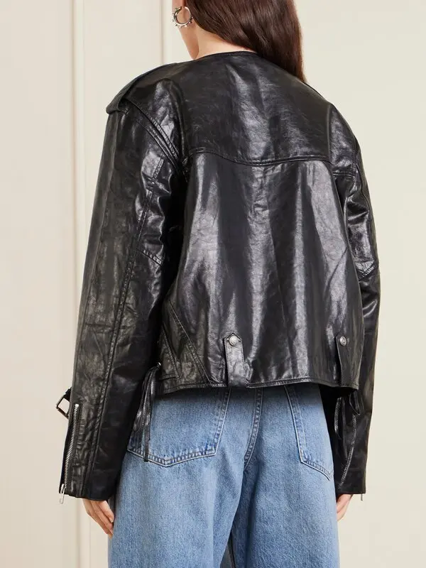 R13 Belted Embellished Leather Biker Jacket