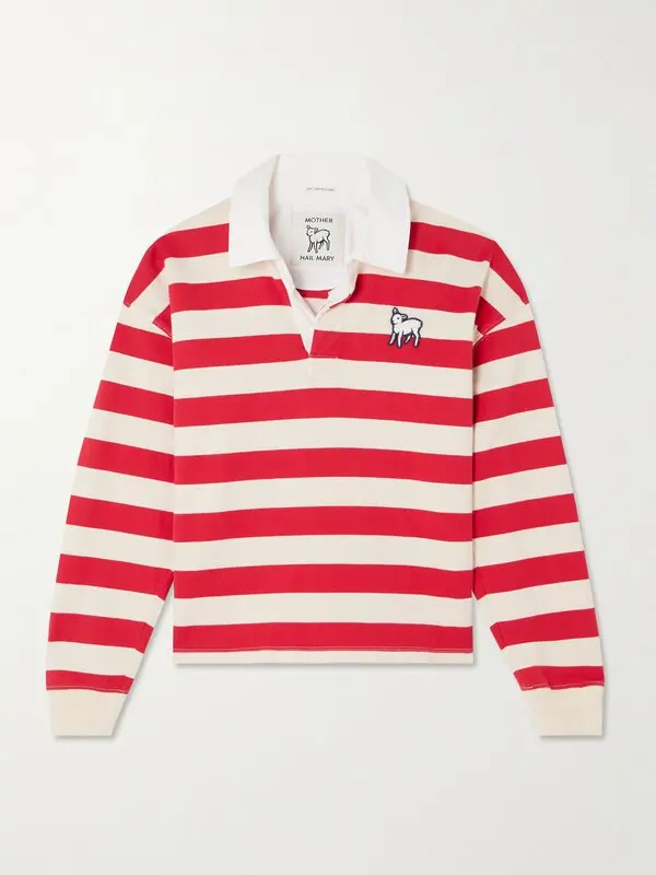 MOTHER The Boxy Match Appliquéd Striped Cotton-jersey Polo Shirt - Red