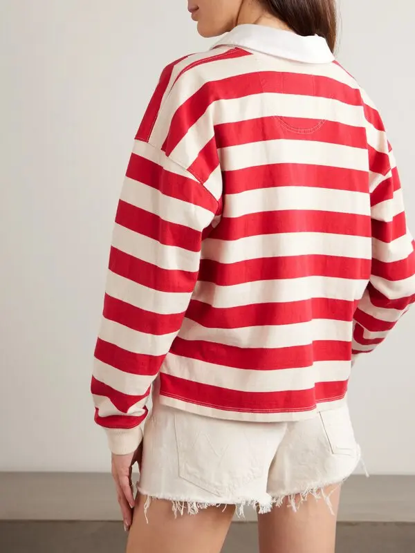 MOTHER The Boxy Match Appliquéd Striped Cotton-jersey Polo Shirt - Red