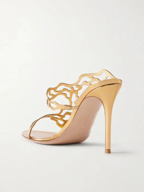 GIANVITO ROSSI 95 Laser-cut Metallic Leather Mules