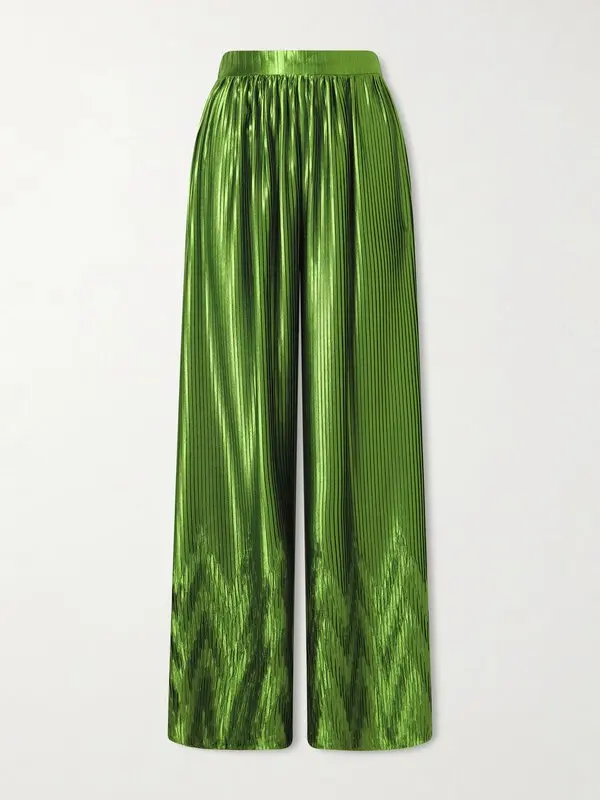 DIMA AYAD Metallic Plissé-satin Wide-leg Pants
