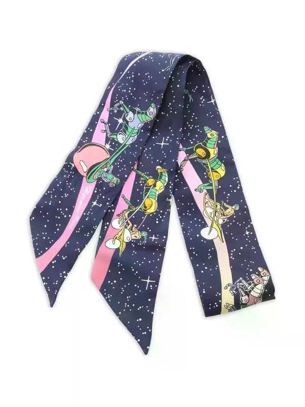Hermès 2010s Space Derby Ribbon Scarf - Blue