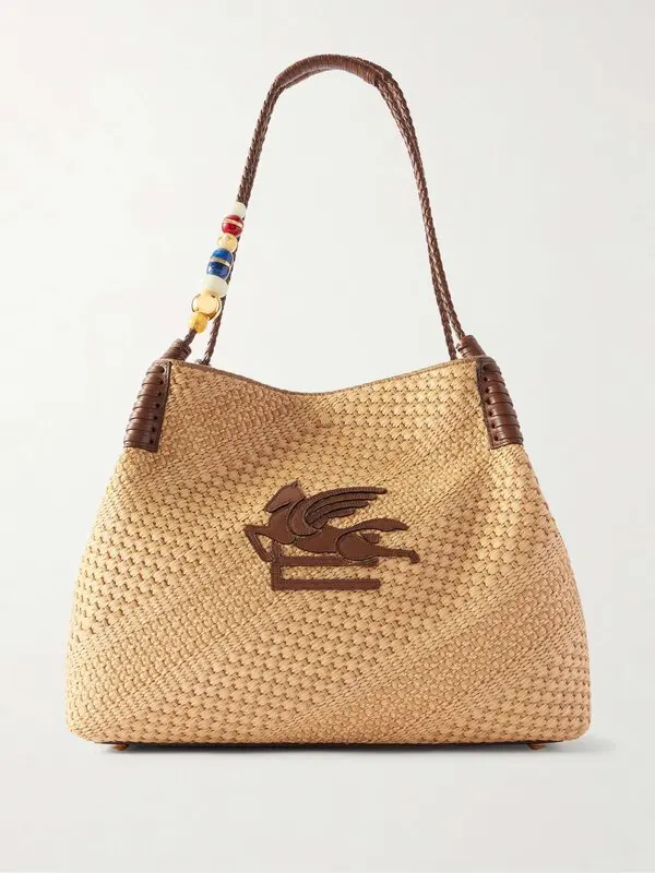 Etro Leather-trimmed Straw Tote - Tan