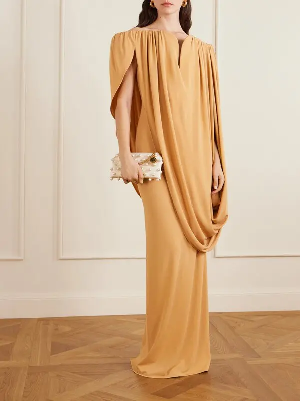 Stella McCartney Off-the-shoulder Cape-effect Gown - Orange
