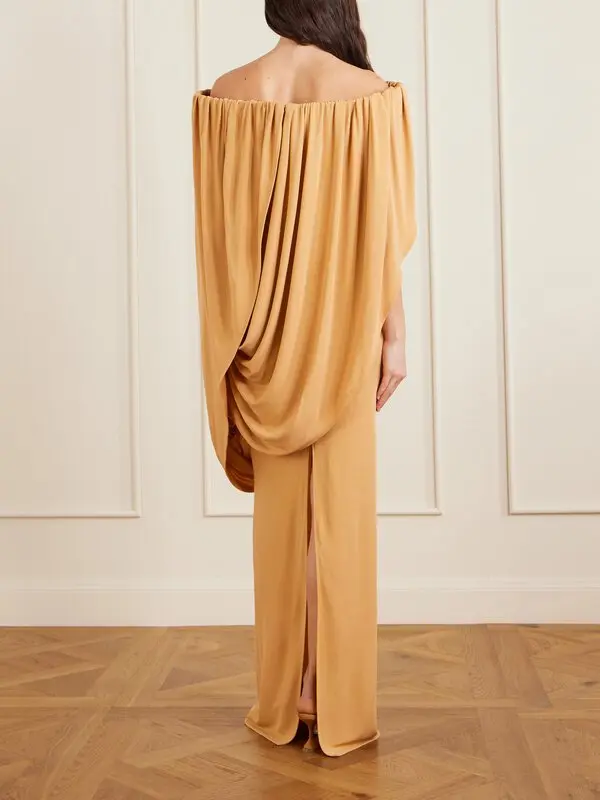 Stella McCartney Off-the-shoulder Cape-effect Gown - Orange