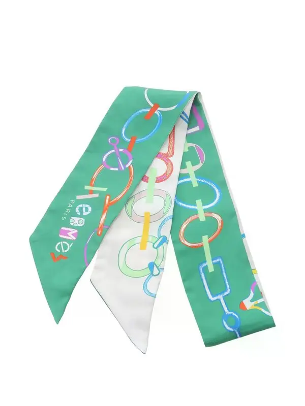 Hermès 2010s Chain Print Ribbon Scarf - White