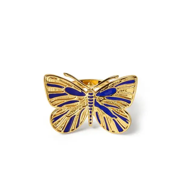 ASPINAL OF LONDON Butterfly Scarf Ring In Enamel & 18ct Gold Plated - Navy/gold