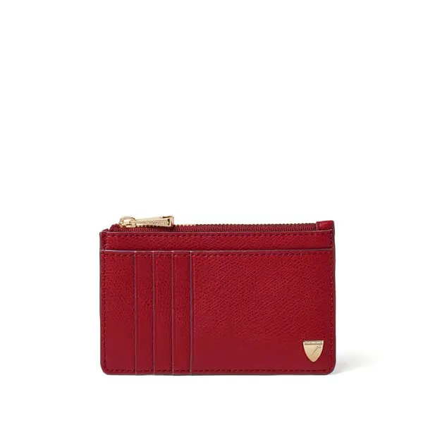 ASPINAL OF LONDON Zipped Card & Coin Holder In Caramel Soft Saffiano - Red