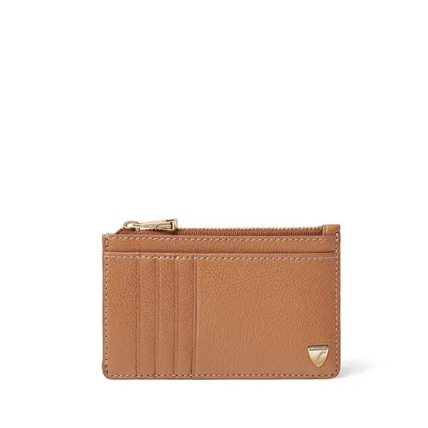 ASPINAL OF LONDON Zipped Card & Coin Holder In Caramel Soft Saffiano - Tan