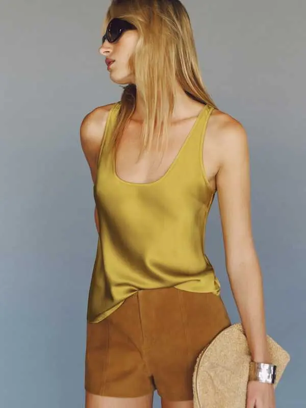 REFORMATION Veya Silk Top - Green