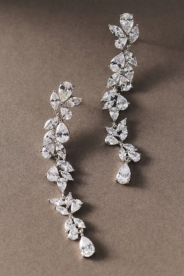 Shashi Crystal Fallen Leaf Linear Earrings - Silver