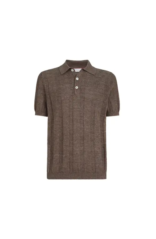 Brunello Cucinelli Rib Knit Polo - Hazelnut