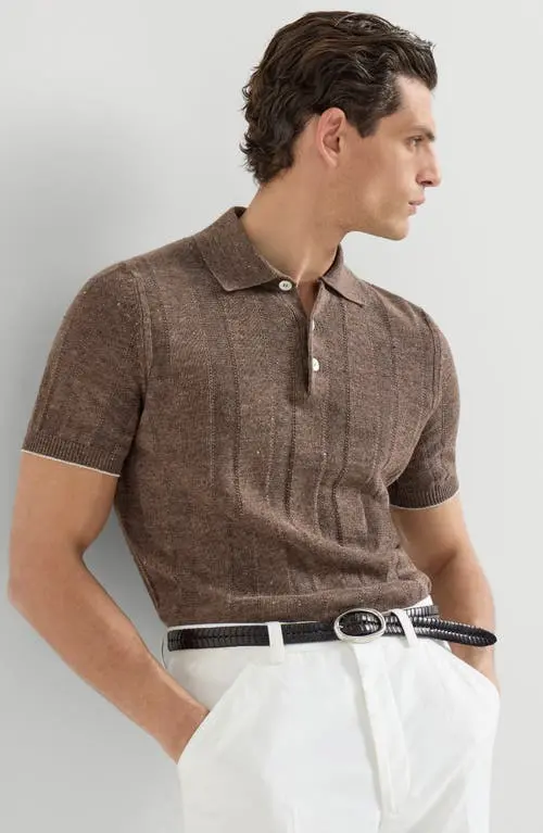 Brunello Cucinelli Rib Knit Polo - Hazelnut