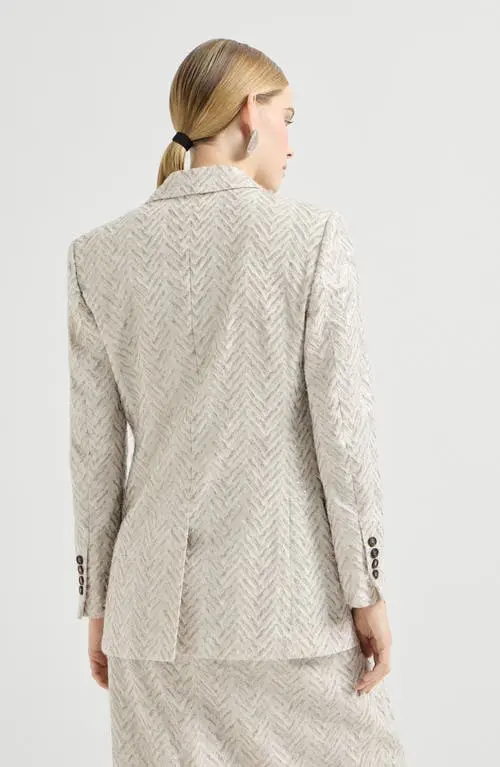 Brunello Cucinelli Chevron Embroidered Linen Blazer - Beige