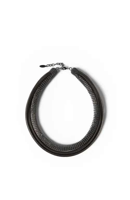 Brunello Cucinelli Leather Monili Necklace - Black
