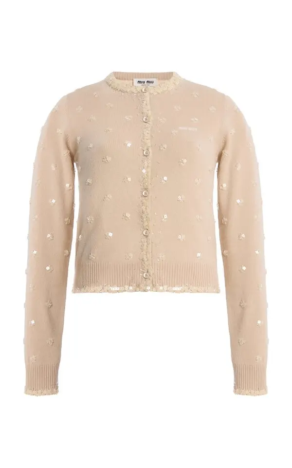 Miu Miu Embellished Cashmere Cardigan - Neutral