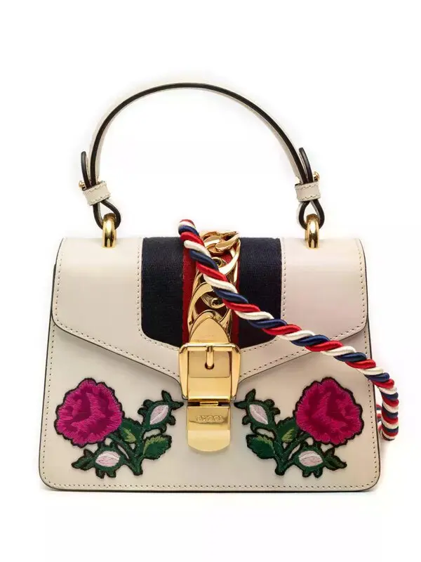 Gucci 2016-2025 Mini Embroidered Leather Sylvie Satchel - White