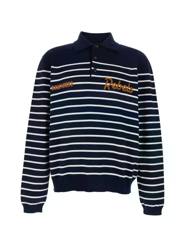 Dsquared2 Striped Embroidered Polo Shirt - Blue