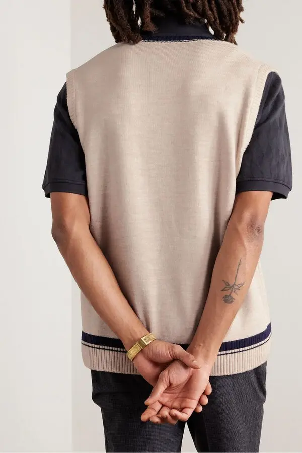 Mr P. Logo-appliquéd Striped Merino Wool Vest