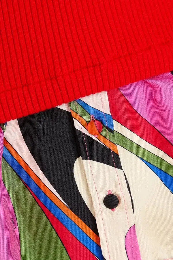 Emilio Pucci Printed Twill And Ribbed Wool-blend Mockneck Sweater