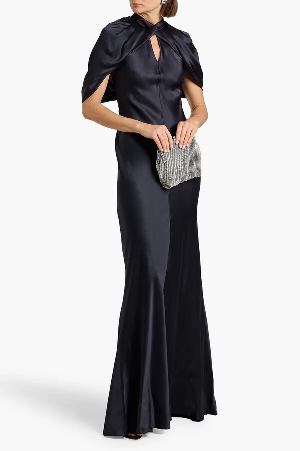 Alberta Ferretti Cape-effect Cutout Satin-crepe Gown