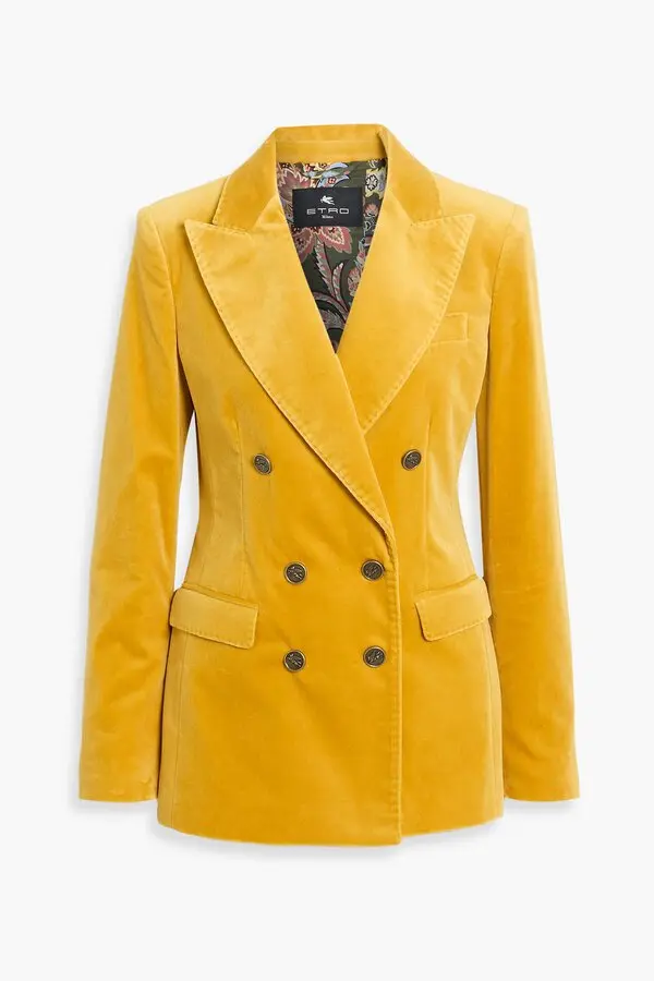 Etro Double-breasted Cotton-blend Velvet Blazer - Saffron